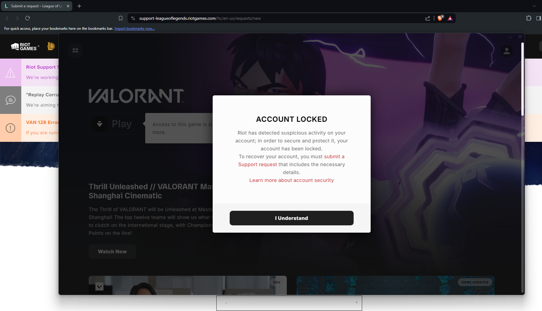 Account locked - VALORANT