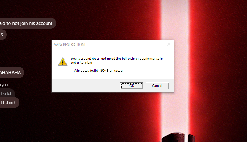guys help with " windows build 19045 or newer" - VALORANT