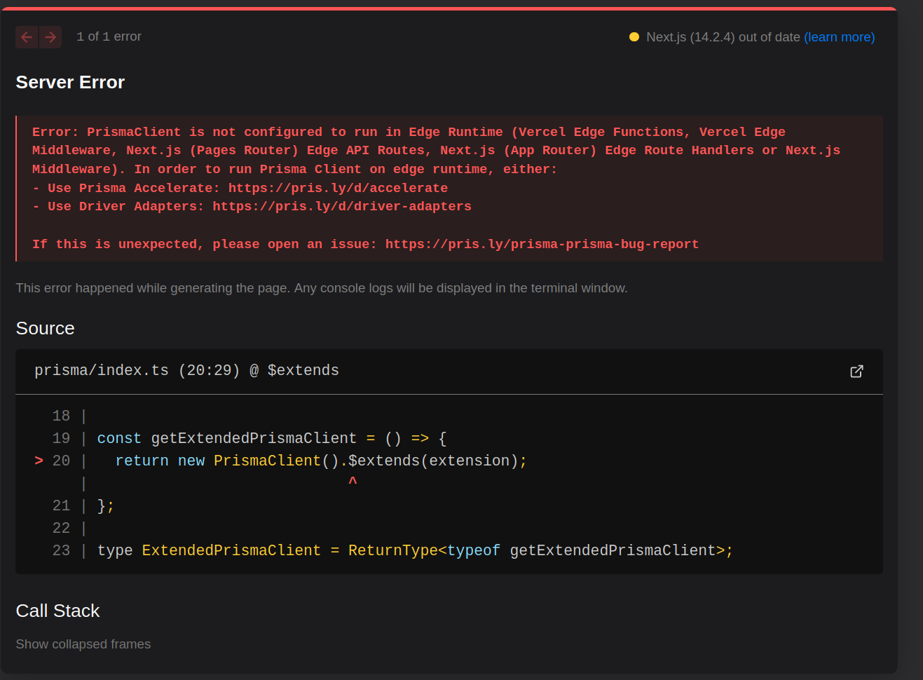 Prisma Client is not configured to run in the edge runtime - Prisma